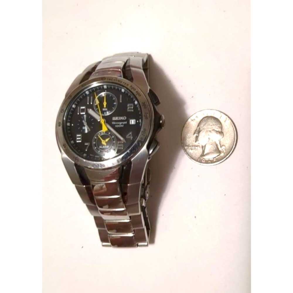 Rare Seiko Chronograph 100m Alarm Ss Men's Watch 7t62… - Gem